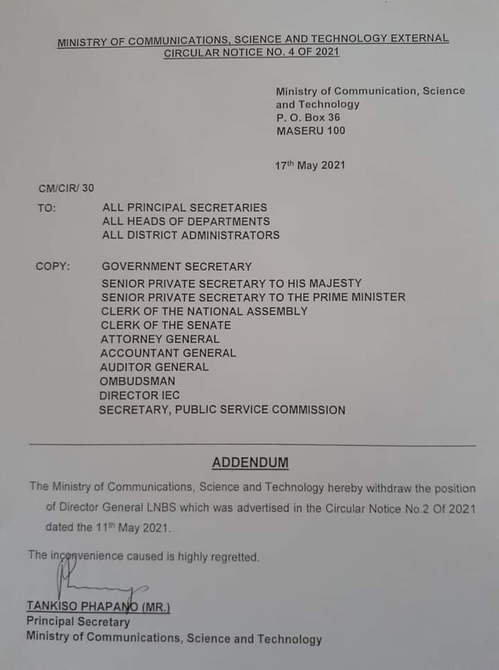 MCST-LETTER – Government Of Lesotho